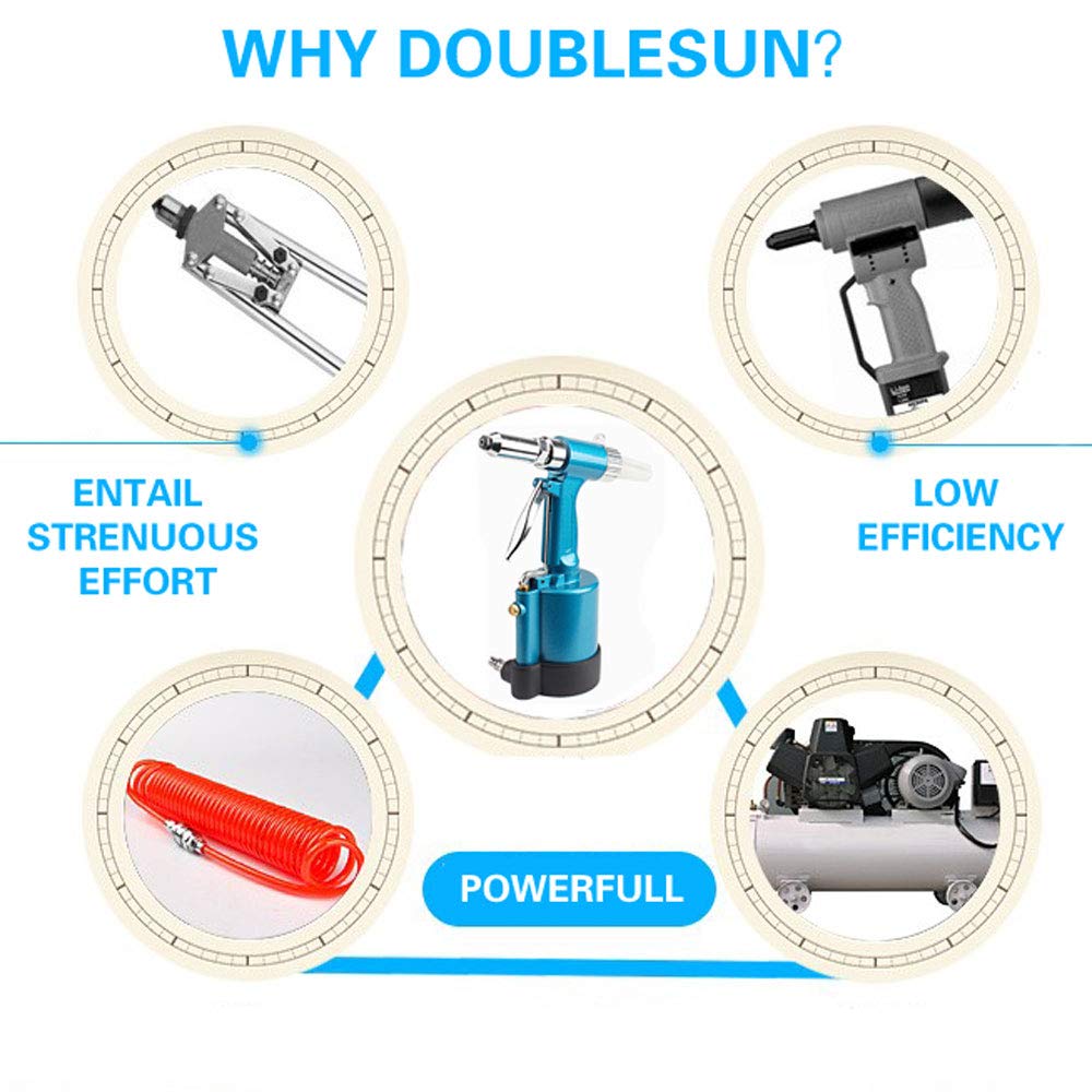 DoubleSun Heavy Duty Air Hydraulic Riveter-Professional Pop Pneumatic Riveting Gun Rivet Tool with Nose Pieces