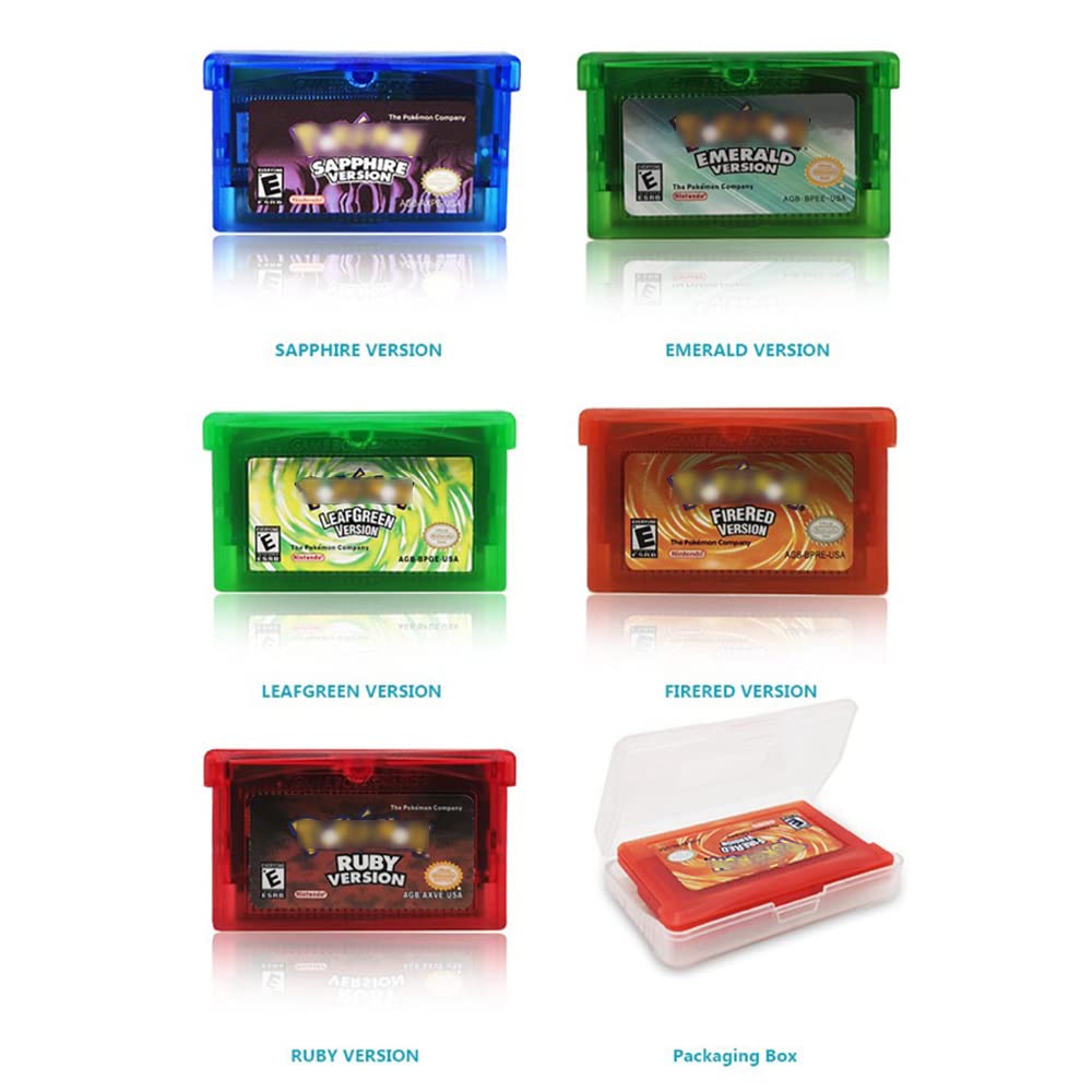 ERERE Cartridges Emerald Ruby Sapphire FireRed LeafGreen Version GBA Game, Pocket Monster Compatible with GBM/GBA/SP/NDS/NDSL (Reproduction Version 5 Pcs )