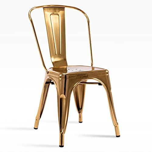 MFD LIVING 18 Inch Metal Dining Chair, Indoor Outdoor Patio Chair with Rustless, Stackable Chair for Restaurant Dining Room Chair Set of 4 (Gold)