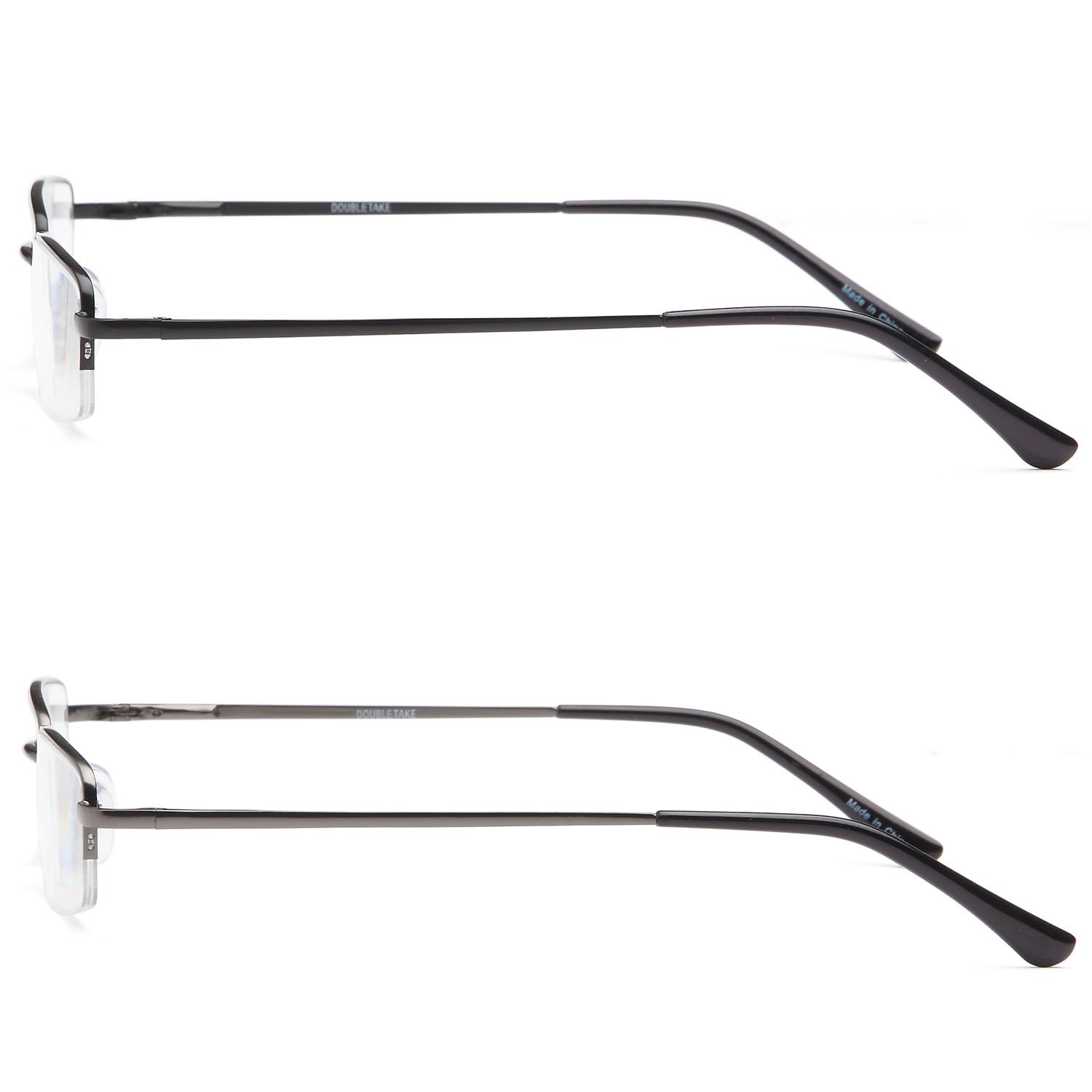 DOUBLETAKE Reading Glasses - 2 Pairs Compact Case Semi Rimless Readers