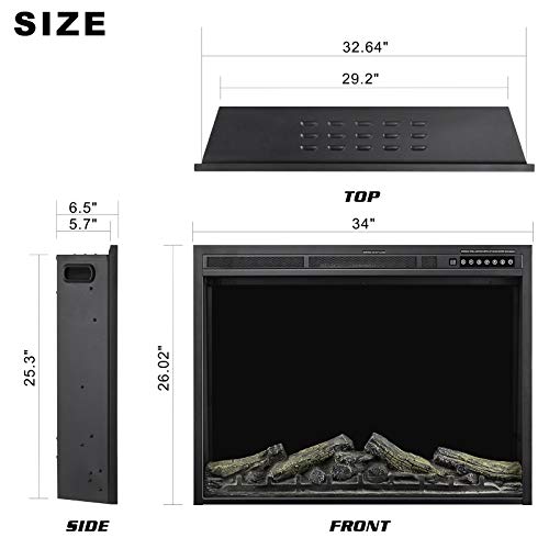 Xbeauty 34 Inch Electric Fireplace Inserts Electric Heater with Remote Control & Timer &3 Colors, Overheating Protection,Touch Screen,750W/1500W
