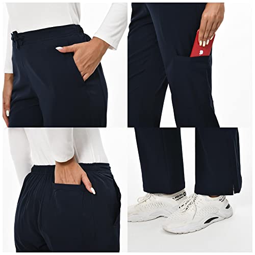 Women Scrubs Pant Workwear Mid Rise Straight Leg Uniform 4-Way Stretch Pull-On Cargo Pant with 5 Pockets (as1, Alpha, s, Regular, Regular, Navy, Small)