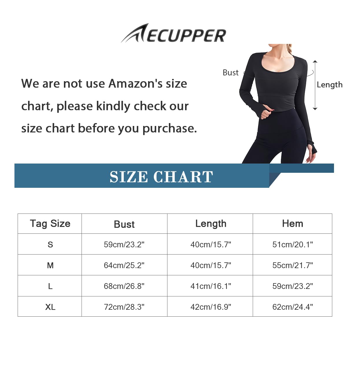 ECUPPER Womens Long Sleeve Workout Crop Tops Built in Bra Seamless Athletic Shirts Compression Yoga Gym Top with Thumb Holes Black