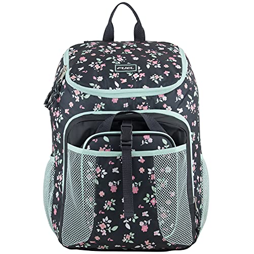 FUEL Top Loader Backpack with Lunch Box Combo β 18β Two Compartment Water Resistant Durable Adjustable Straps with Side Water Bottle Pockets 2 in 1 Set β Sweet Flowers