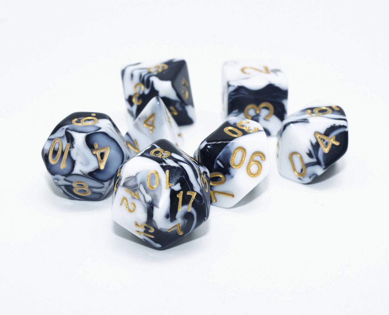 DND Dice Set Black & White Marble RPG Polyhedral Dice Fit Dungeons and Dragons(D&D) Pathfinder MTG Tabletop Role Playing Game 7-Die Dice Set