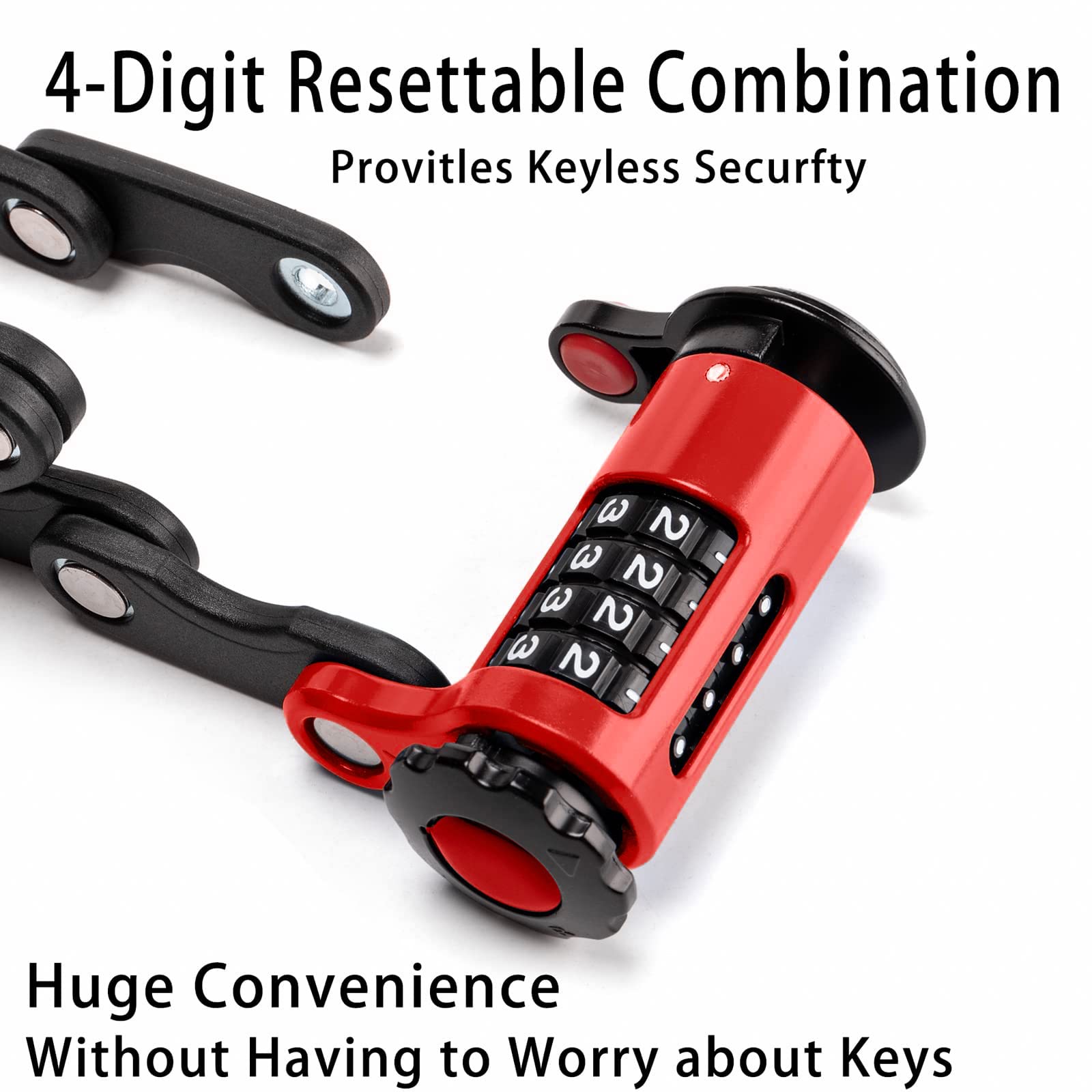 Folding Bike Lock - 4-Digit Anti Theft Strong Security Combination Bicycle Locks, Anti Drill & Pick Cylinder - Foldable Bike Lock with Mounting Bracket (Red)
