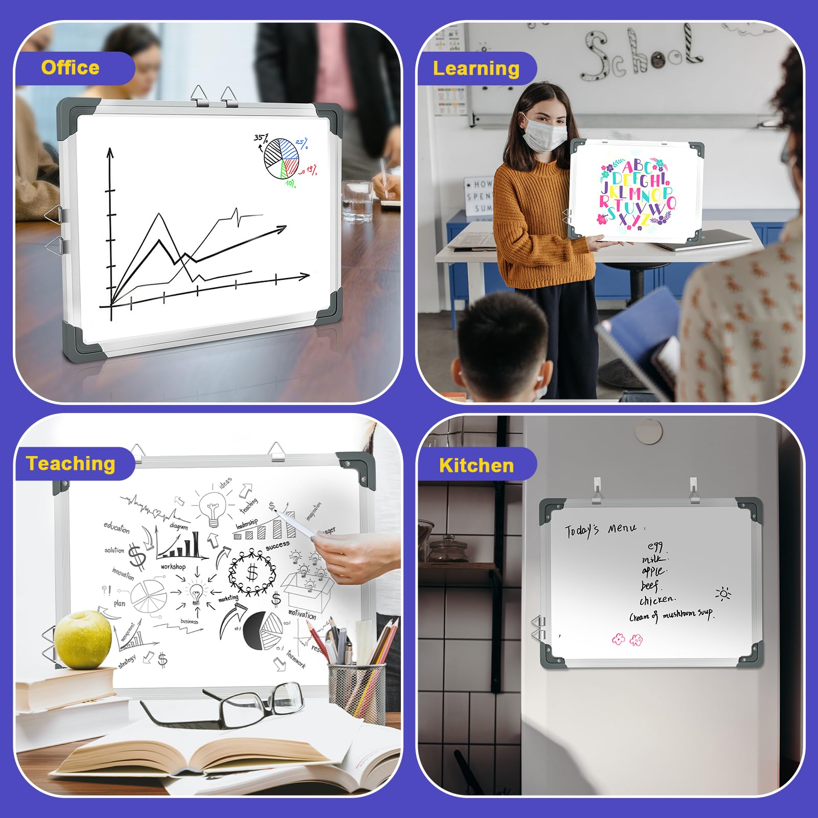Dry Erase White Board for Wall, 16" x 12" Magnetic Dry Erase Board Hanging Double-Sided Planner Whiteboard Memo, Weekly Portable Board for List, School, Office, Kitchen, Home