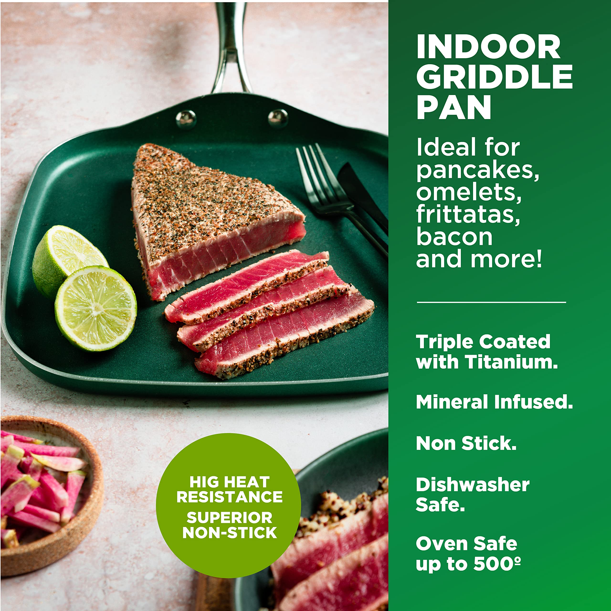 Granitestone Emerald Green 10 Inch Griddle Pan for Stovetopā¦