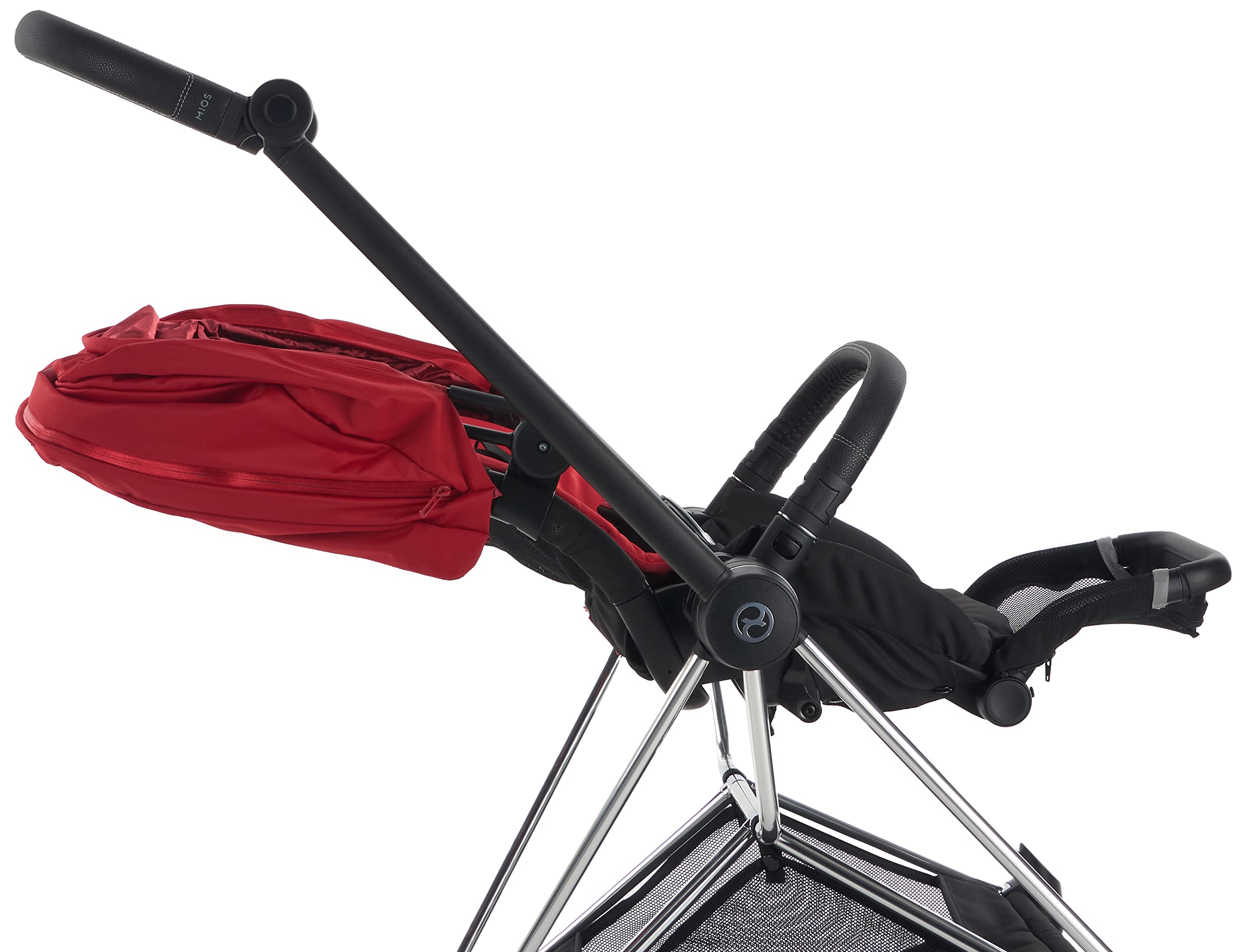 Cybex Mios 2 Complete Stroller, One-Hand Compact Fold, Reversible Seat, Smooth Ride All-Wheel Suspension, Extra Storage, Adjustable Leg rest, True Red Seat with Chrome/Black Frame