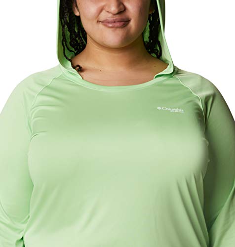 Columbia Women's PFG Tidal Tee Hoodie, UV Protection, Moisture-Wicking, Lime Glow/White Logo, Large
