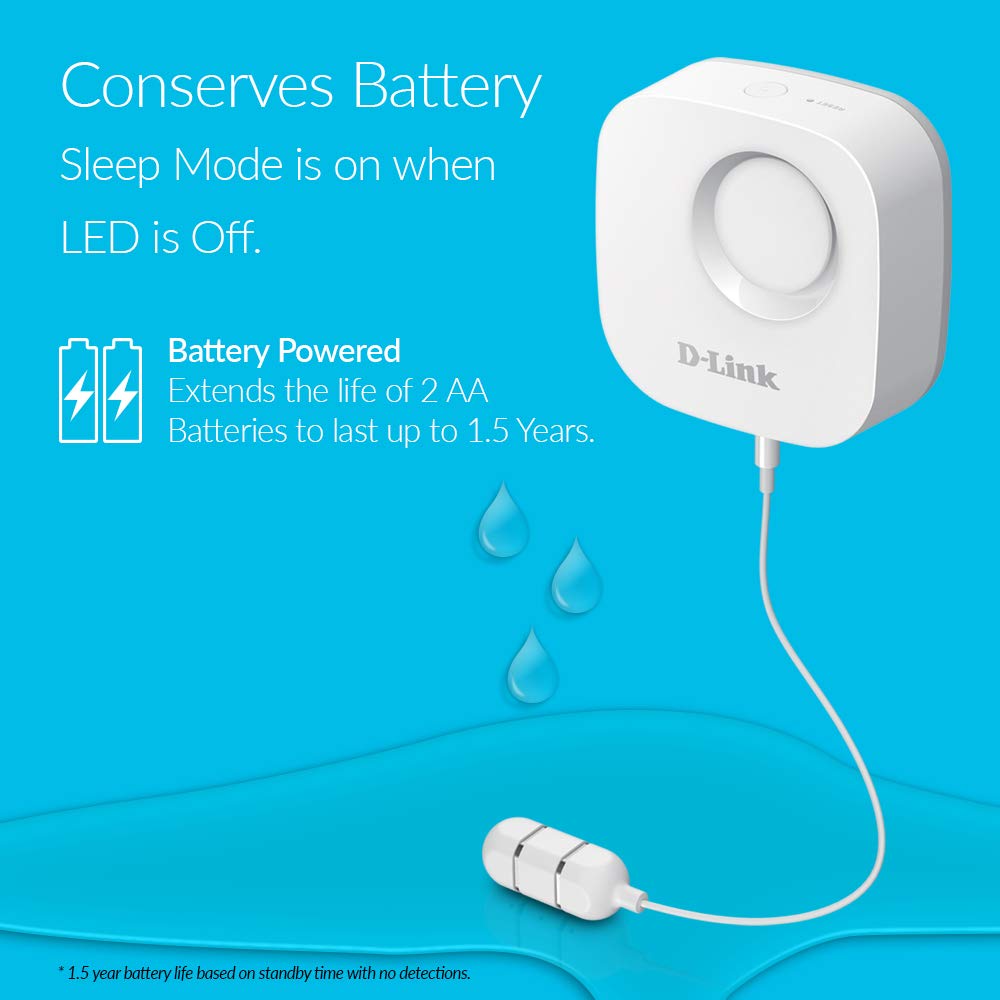 D-Link Wi-Fi Water Leak Sensor and Alarm, App Notifications, Battery Powered, No Hub Required (DCH-S161-US)