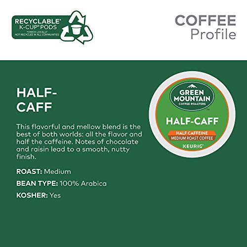 Green Mountain Coffee Roasters Half Caff Keurig Single-Serve K-Cup pods, Medium Roast Coffee, 12 Count