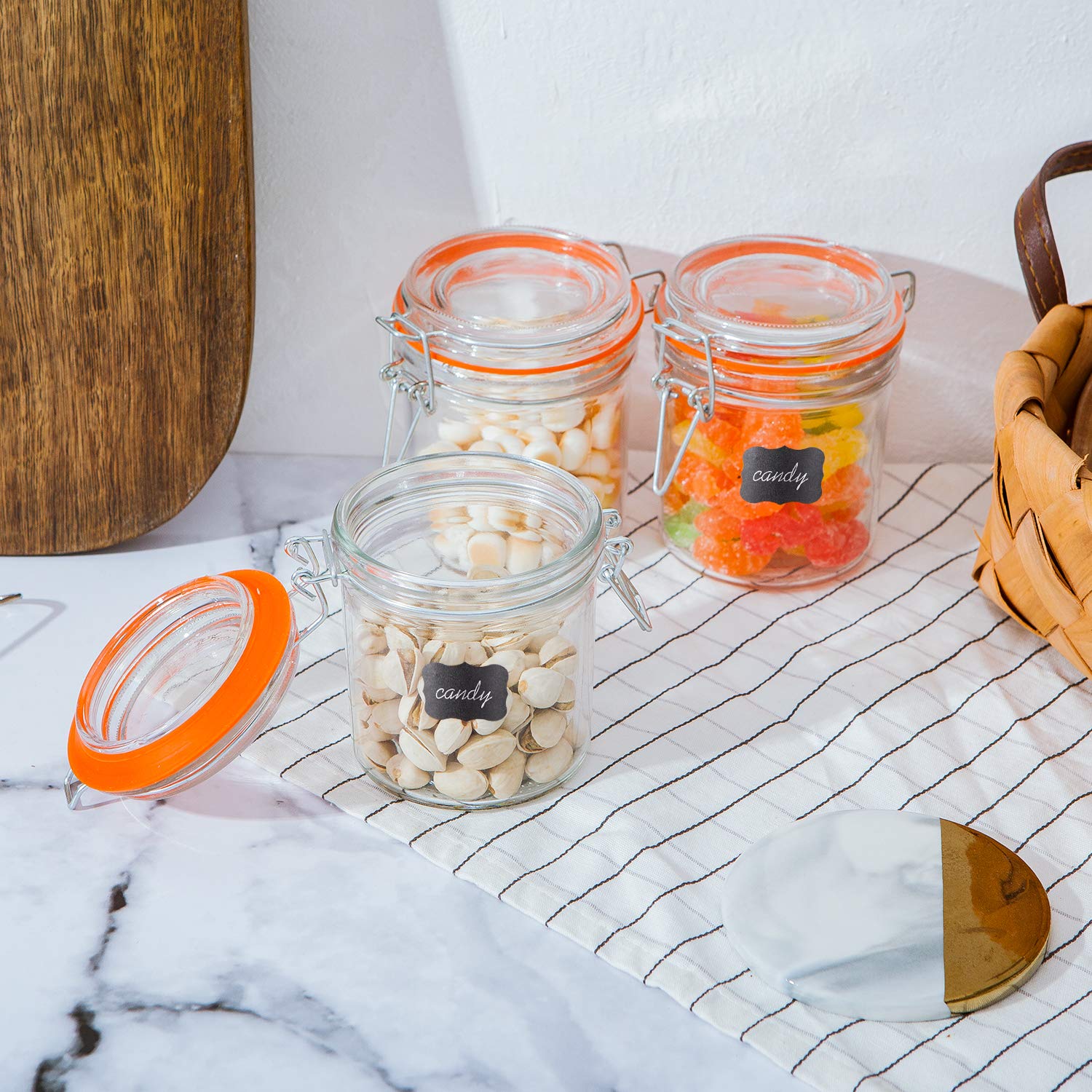 Glass Jars With Airtight Lids,Encheng Mason Jars 8 oz,Glass Jars With Leak Proof Rubber Gasket 250ml,Storage Jars With Hinged Lid for Home and Kitchen,Glass Containers With Lids 12 Pack
