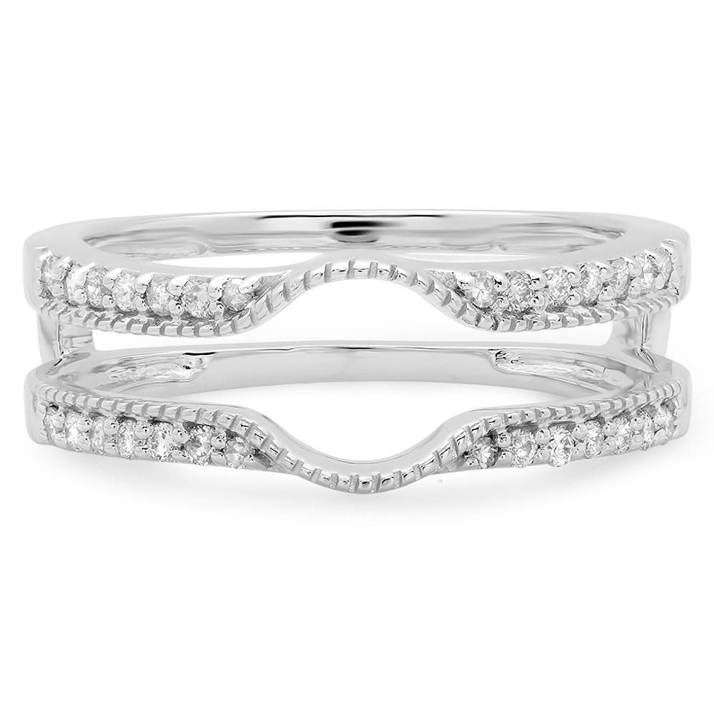 Dazzlingrock Collection 0.25 Carat (ctw) 14K Round Cut Diamond Wedding Enhancer Guard Double Ring 1/4 CT, White Gold, Size 5