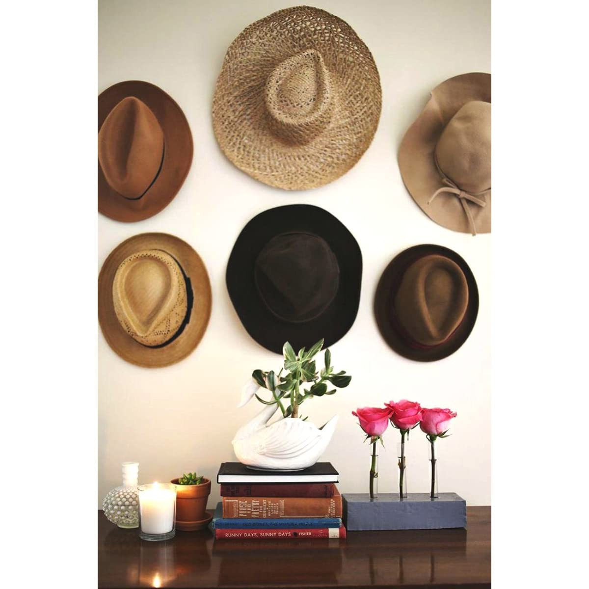 Self Adhesive Hat Hooks for Wall 12 Pieces Solid Wood, Cowboy Hat Hangers for Wall Hat Hook Natural Hat Pegs Hat Hanger for Wall Entryway,Bathroom,Door,Stair-Side,Wardrobe,Closet (Wulnut -12P)