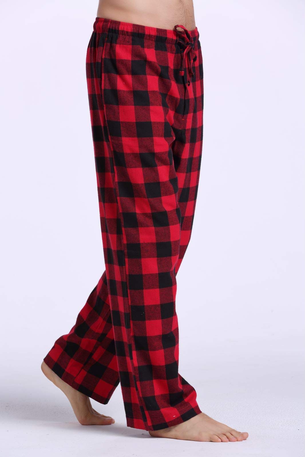 CYZ Men's 100% Cotton Super Soft Flannel Plaid Pajama Pants-BlackRedGingham-L