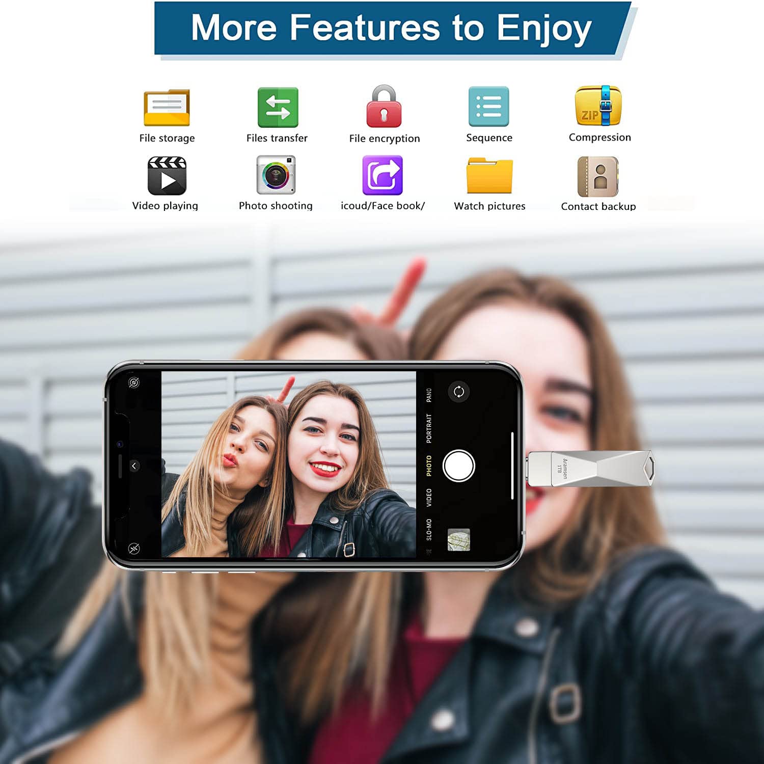 Flash Drive 1TB iPhone Photo Stick, Aramsen USB 3.0 Flash Drive Photo Stick Memory Stick External Storage for iPhone/iPad/Android/PC(Silver