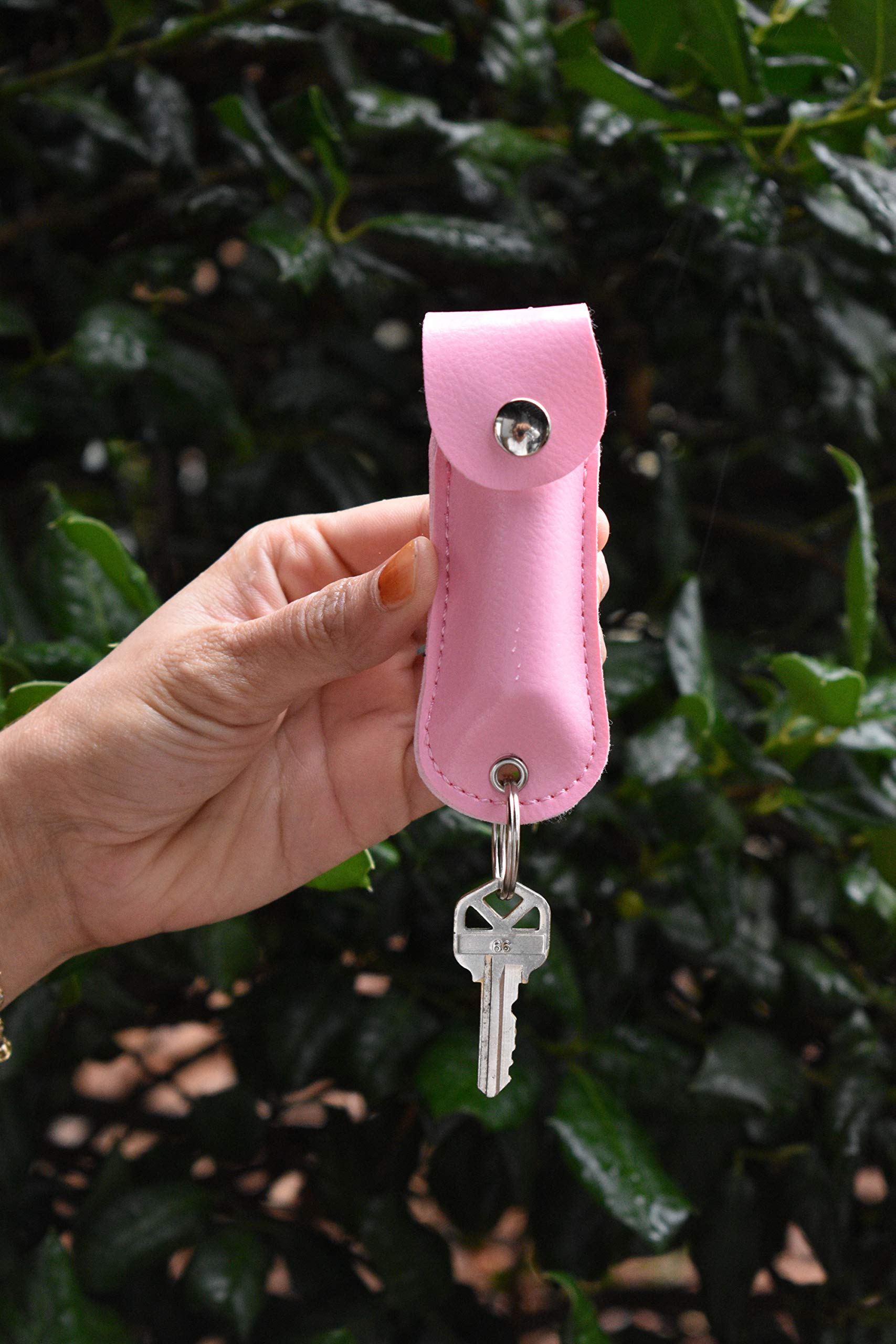 FIGHTSENSE Self Defense Pepper Spray - 1/2 oz Compact Size Maximum Strength Police Grade Formula Best Self Defense Tool for Women W/Leather Pouch Keychain (Pink)