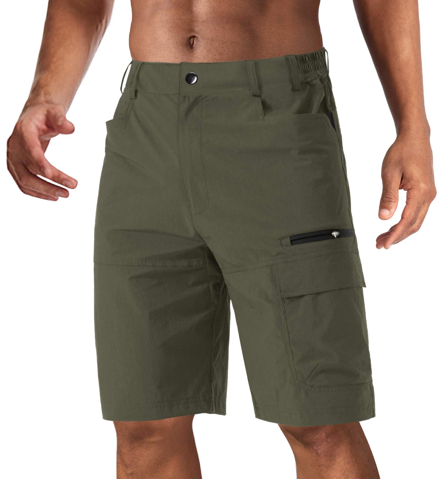CRYSULLY Men's Hiking Outdoor Shorts Quick Dry Casual Breathable Fishing Camping Cargo Summer Shorts Army Green 32