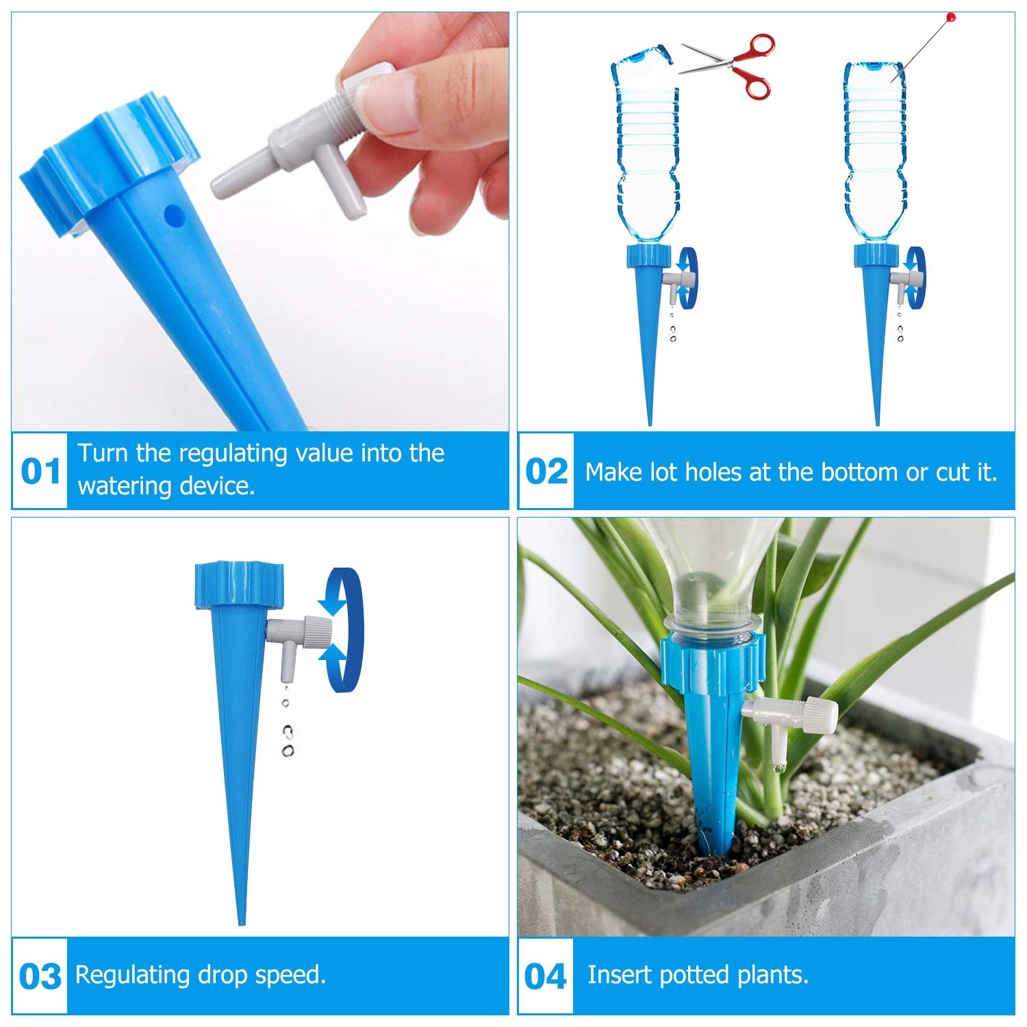 Self Watering Spikes, Slow Release Control Valve Switch Automatic Irrigation Watering Drip System, Adjustable Water Volume Drip System for Vacation and Outdoor Plant Watering-12Pack(6 green&6 blue)