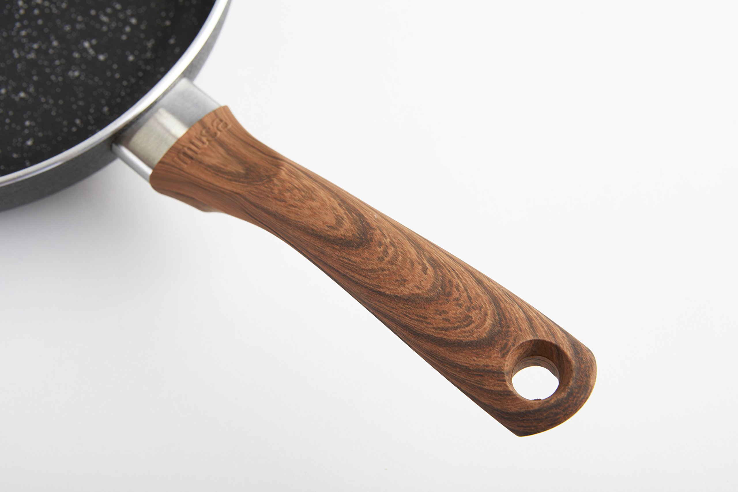 IMUSA USA 9.5" Black Stone Nonstick Fry Pan with Woodlook Handle and Speckled Nonstick Interior