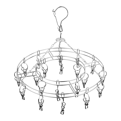 Stainless Steel Sock Dryer Laundry Hanger Drying Rack Windproof Clothes Hanger with 20 Clips for Drying Socks,Clothes,Hats,Baby Clothes,Towels,Underwear and Gloves
