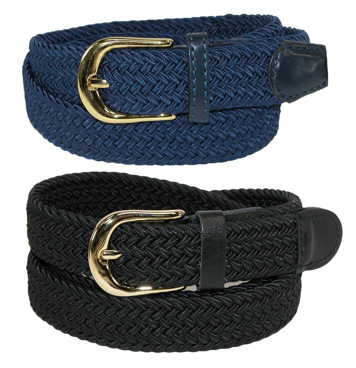 CTM® Women's Elastic Braided Stretch Belt (Pack of 2 Colors), Small, Black and Navy