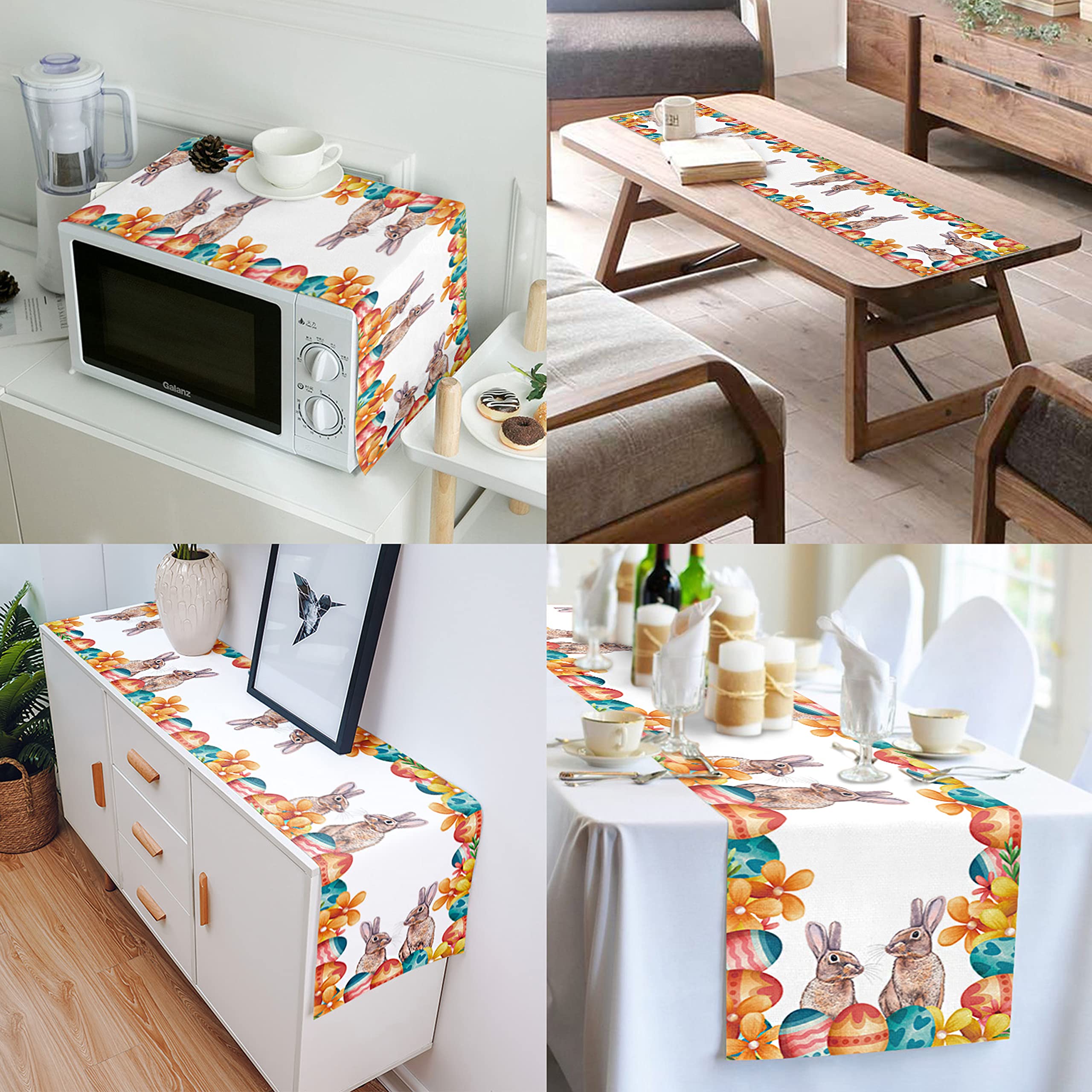 Flyart Easter Table Runner, Easter Decorations Table Runner Easter Bunny Easter Eggs Table Runners, Easter Decor Kitchen Dining Table Runner for Holiday Home Party Farmhouse Spring Decor (13x72 inch)
