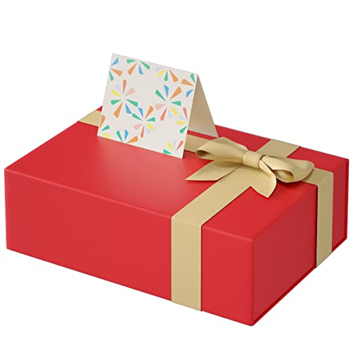 MONDEPAC Gift Box 11x7.5x3.5 Inches,Red Gift Boxes with Magnetic Lid,Christmas Gift Box Contains Card, Ribbon, Shredded Paper Filler Gift Box for Gift Packaging,Christmas Birthdays Gift Packaging