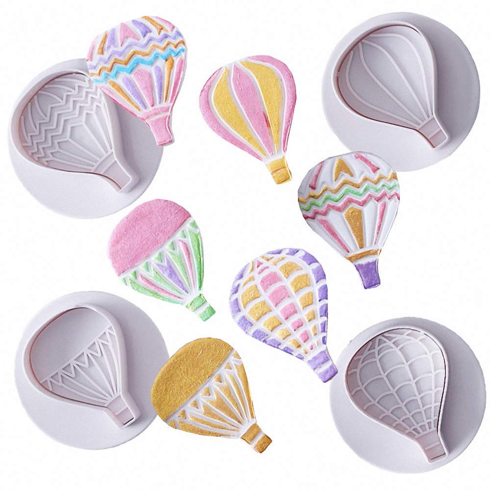 Fewo Set of 9 Hot Air Balloons Cloud Plastic Fondant Cutting Mold Grass Sheep Biscuits Gum Paste Sugar Craft Cookie Cutter Baby Shower Party Cake Cupcake Decorating Tools
