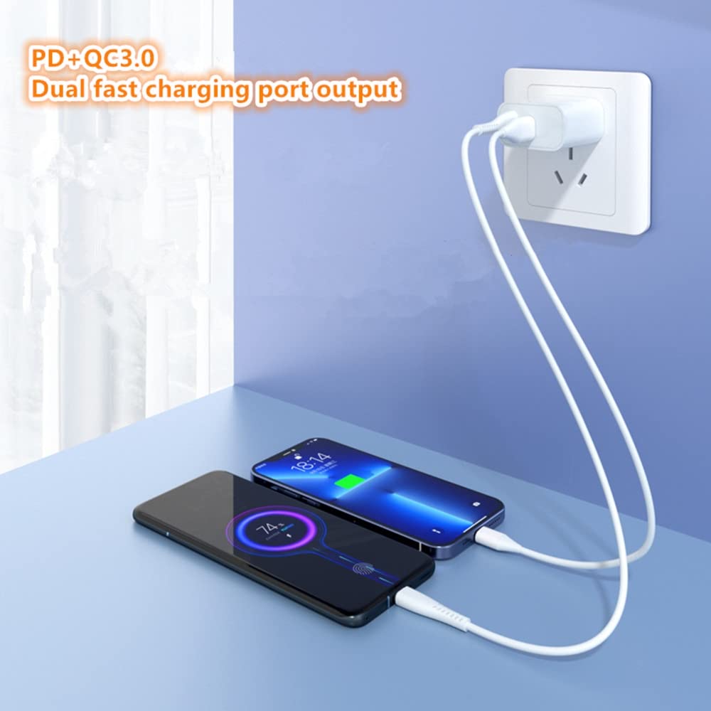 iPhone 14 13 12 Fast Charger【Apple MFi Certified】 20W 2-Port USB C Wall Charger Block with 3FT&6FT Fast Charging Lightning Cable Compatible with iPhone 14/13/12/11 Pro Max, Mini, 14 Plus,Pro/XR/iPad
