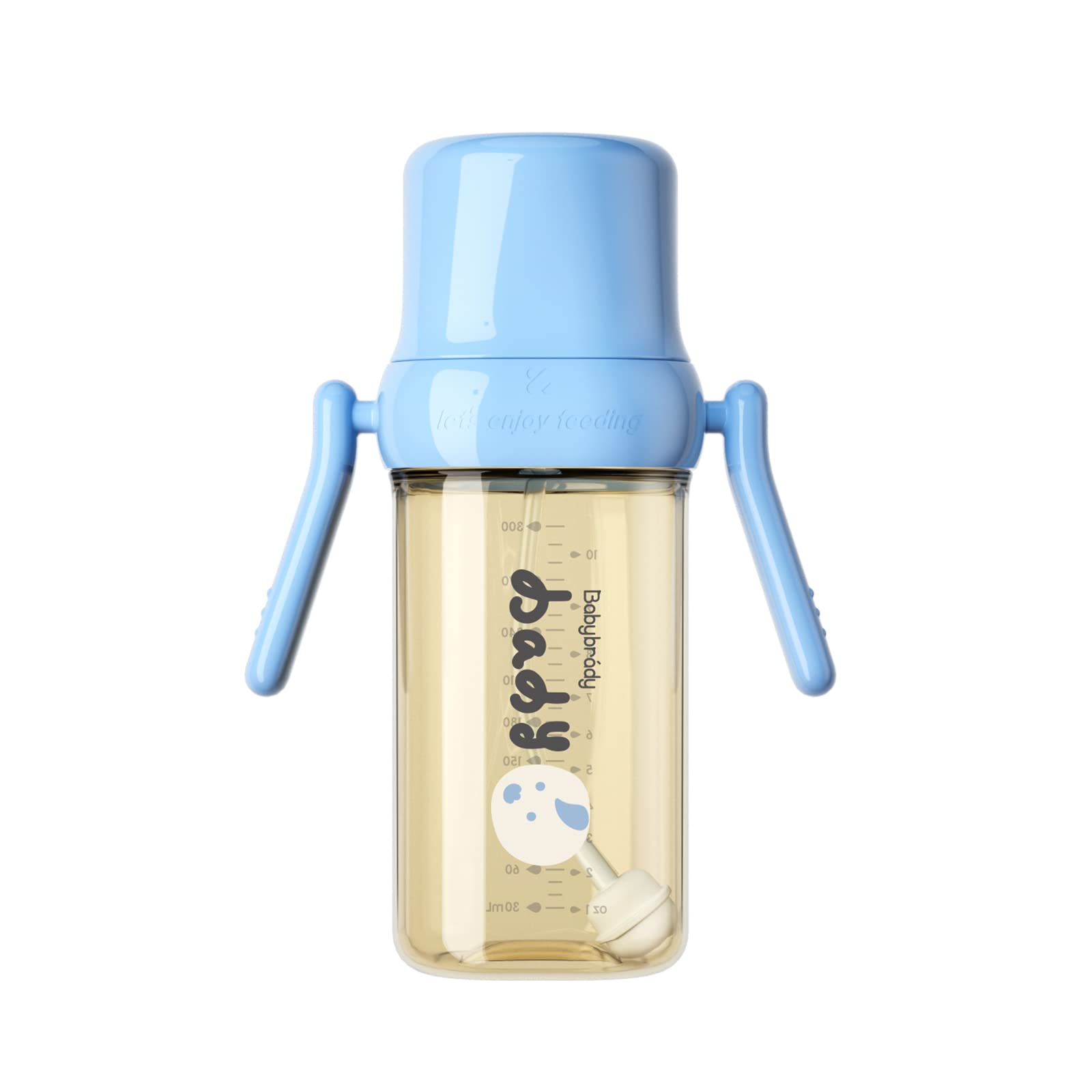 FLYBABY PPSU Sippy Cup with Handles for Toddlers, Weighted Straw Cups Spill Proof, Water Bottle for Kids 1 Year+, 10 Ounce Light Blue