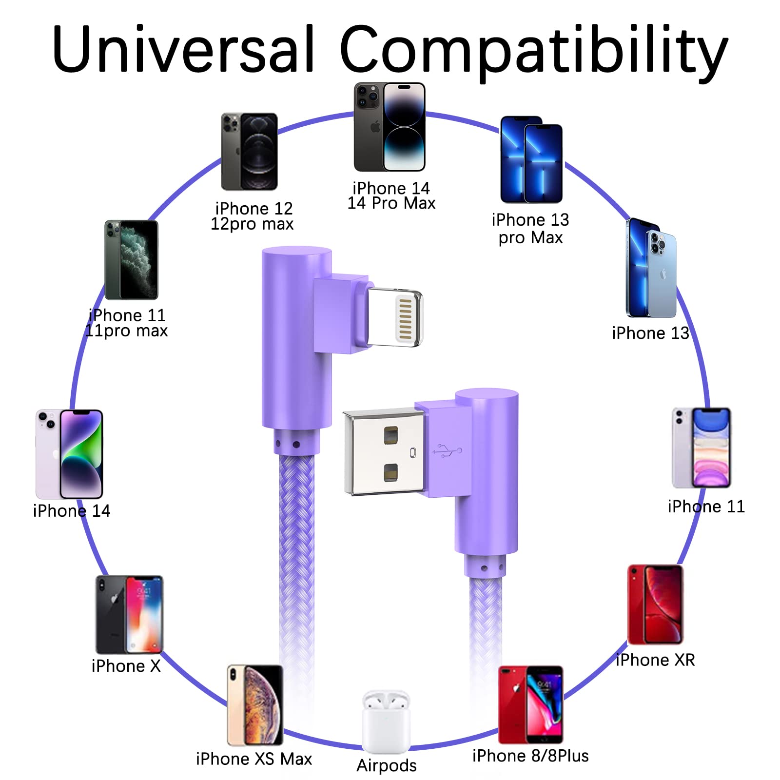 𝐢𝐏𝐡𝐨𝐧𝐞 𝐂𝐡𝐚𝐫𝐠𝐞𝐫 𝟏𝟎 𝐅𝐓 [Apple MFi Certified] 90 Degree Lightning Cable Nylon Braided iPhone Cable Compatible with iPhone 14 13 12 Mini Pro Max SE 11 Xs Max XR X 8 7 6 (10Feet)