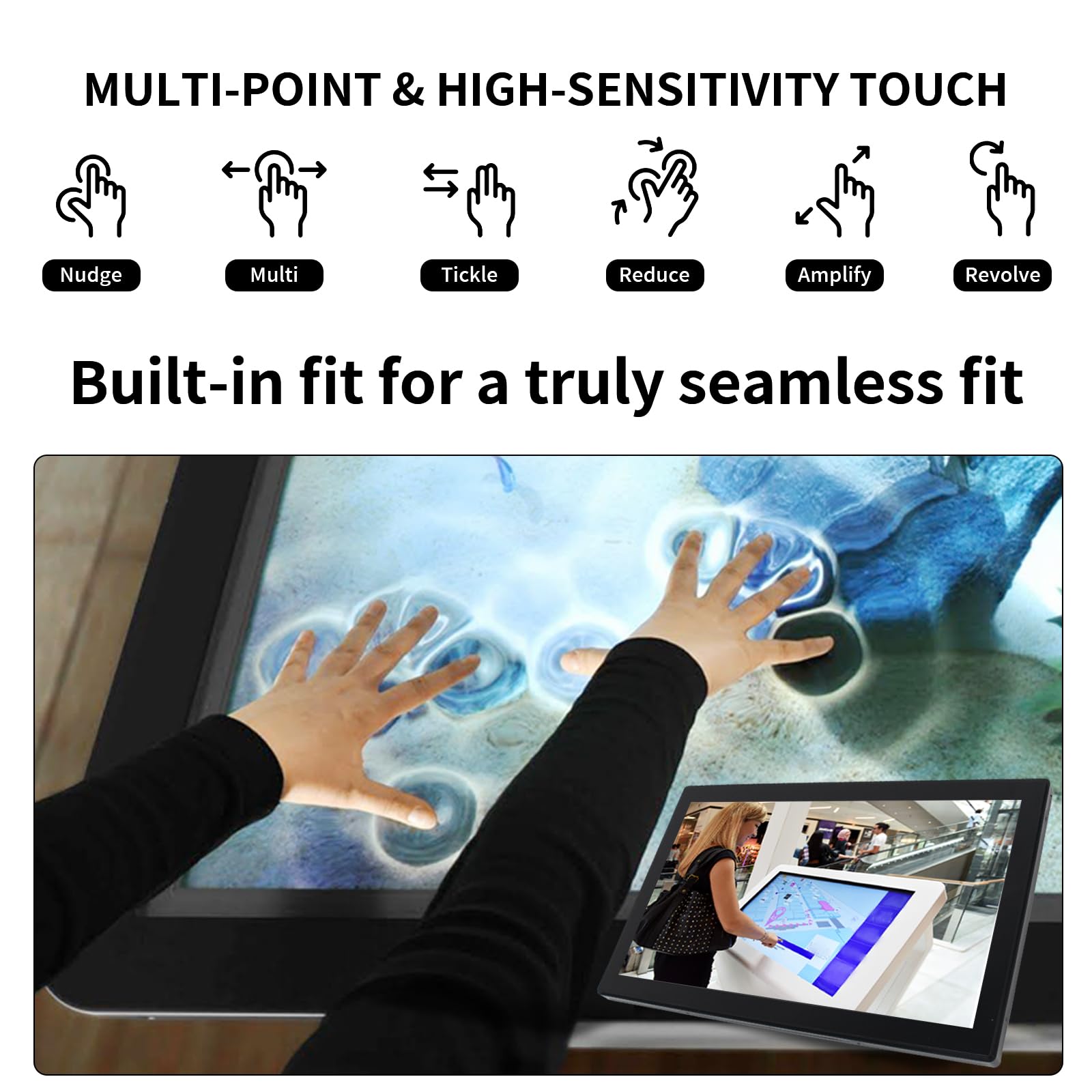 Senisway 21.5 Inch 10 Points Industrial Capacitive Touch Monitor, IP65 Waterproof 1920x1080 @ 60Hz TFT LCD IK08 Open Frame Design Touch Screen Suitable for kiosks