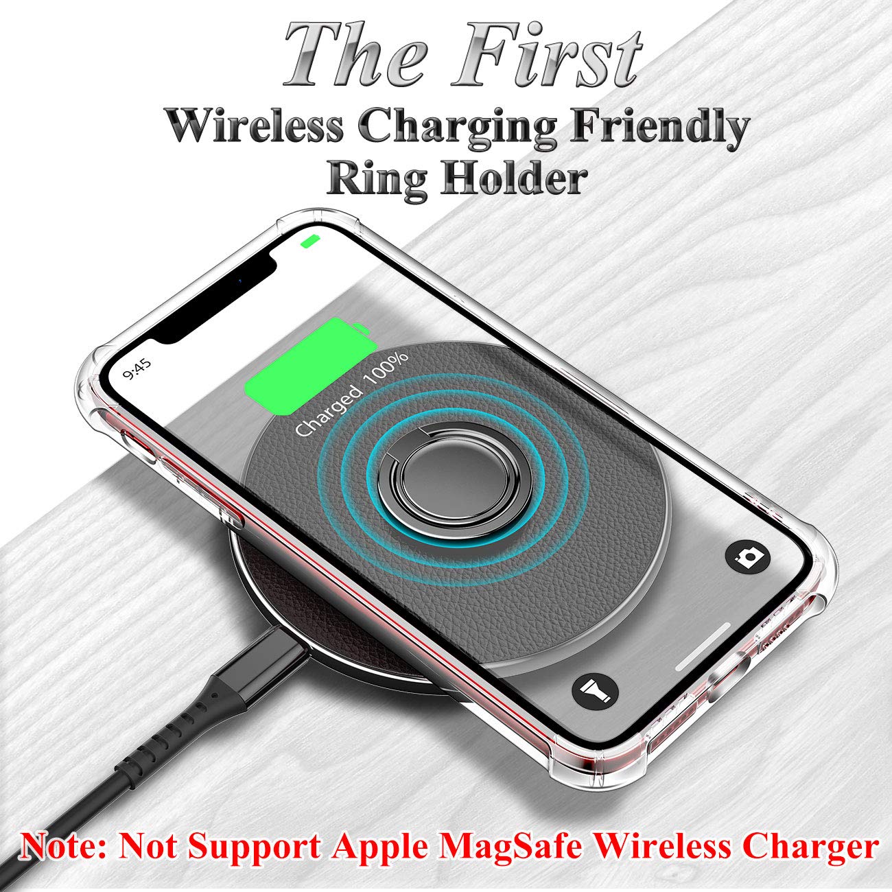 eSamcore Phone Ring Holder – Wireless Charger Friendly Ceramic Finger Ring Holder Kickstand [3mm Ultra-Thin] Compatible with Wireless Charging Cell Phone for iPhone Samsung Galaxy [Black]
