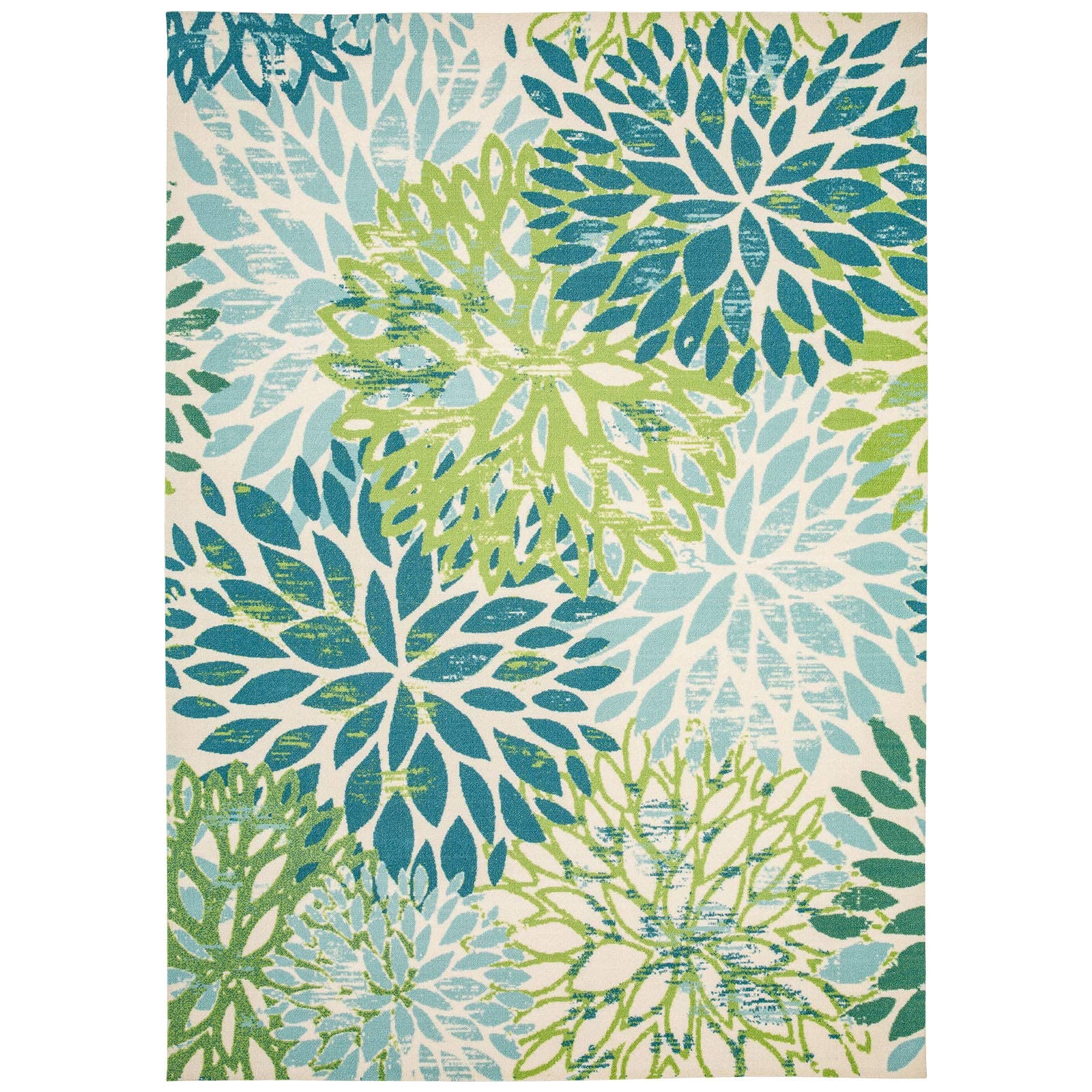 DECOMALL Outdoor Rugs for Patio Deck Porch Balcony Backyard, Green Blue Flower, 5'x7'