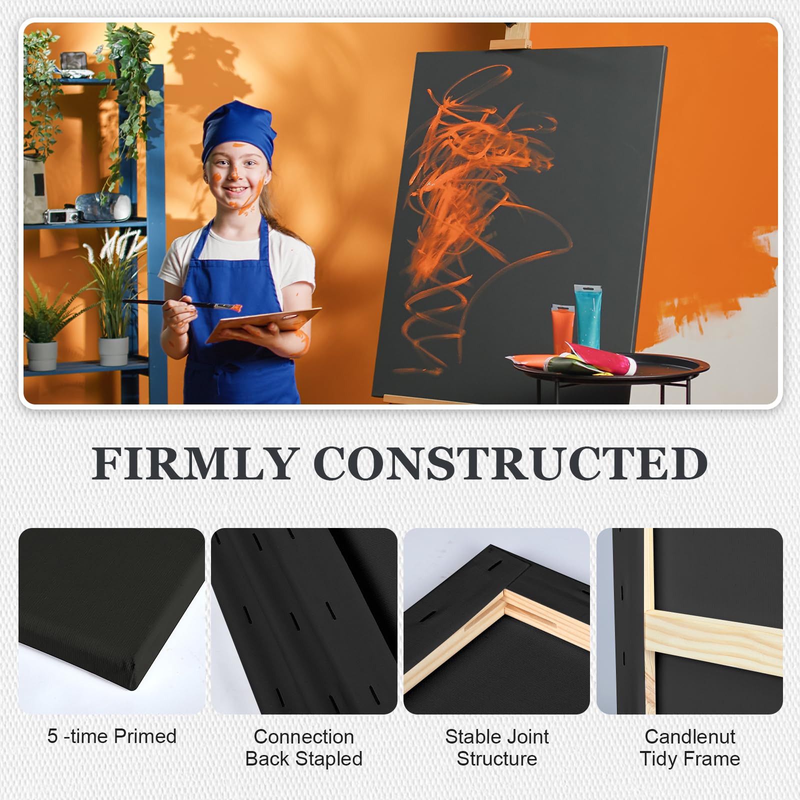 Ctosree 4 Pack Large Stretched Canvases for Painting Black 24 x 36 Inches Primed 100% Cotton Blank Canvas Boards for Acrylic Pouring Oil Watercolor Paints
