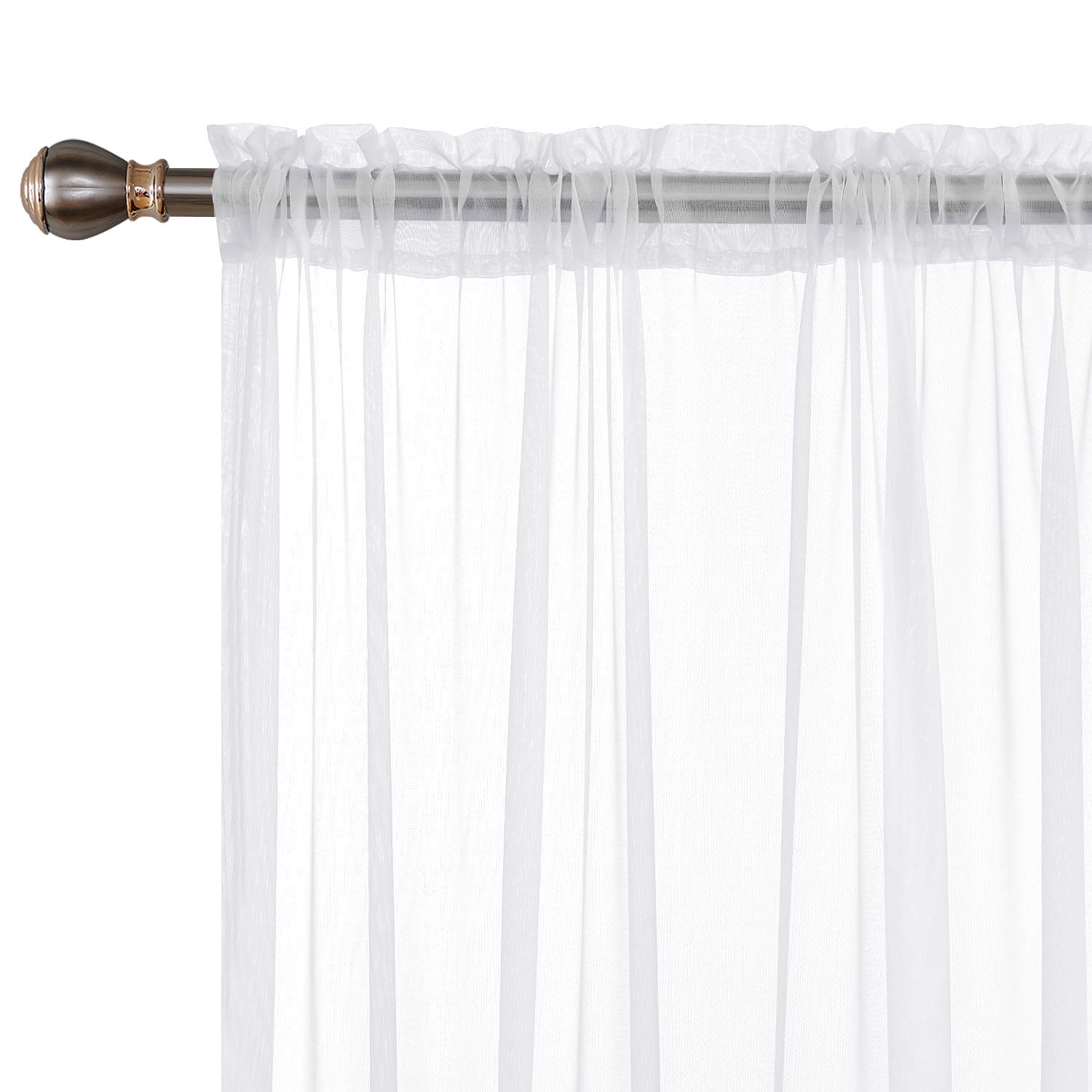 Deconovo White Sheer Curtains 45 Inch Length Rod Pocket Voile Drape Curtains for Living Room 2 Panels 52x45 Inch