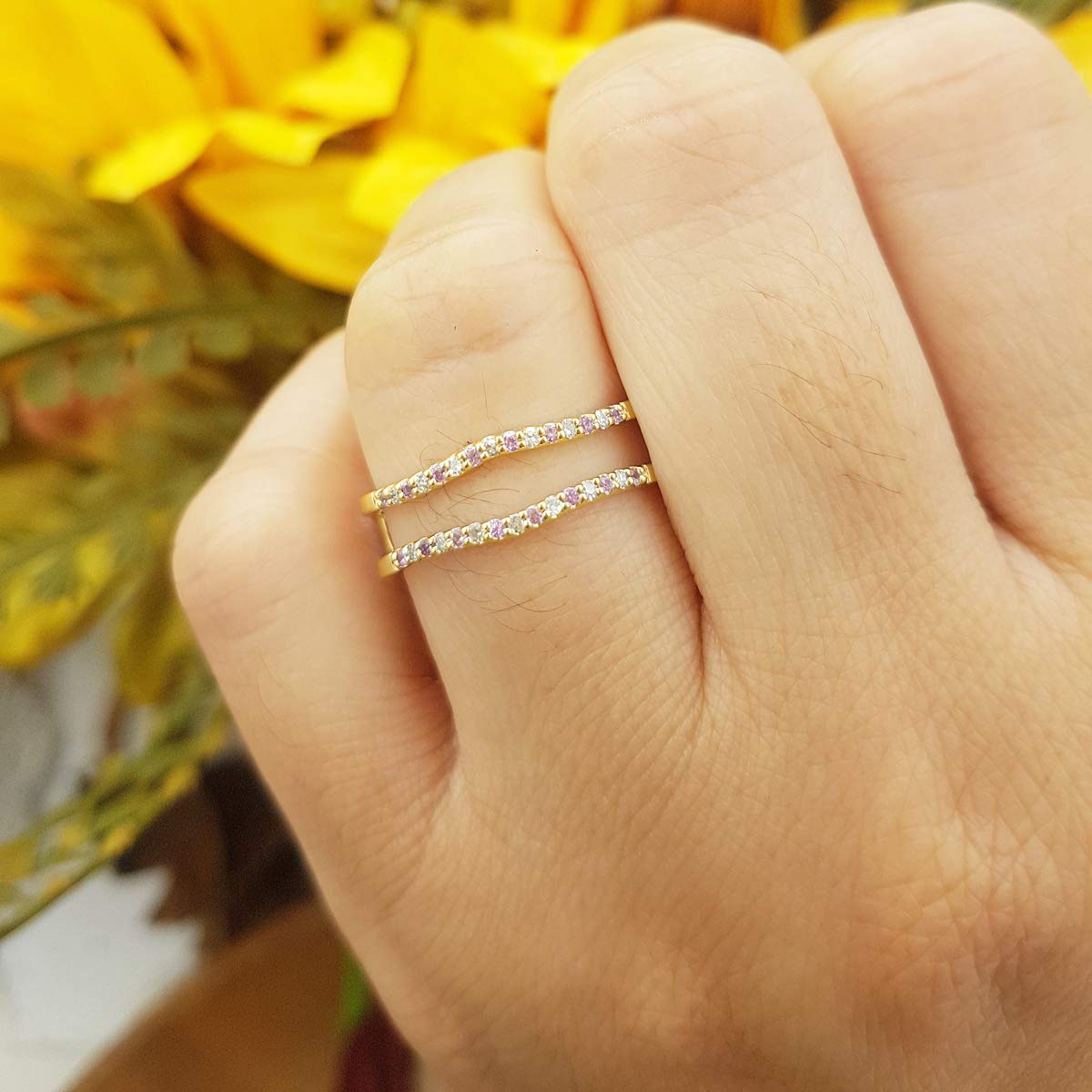 Dazzlingrock Collection Round Alternate Pink Sapphire & White Diamond Wedding Enhancer Guard Ring for Her in 14K Yellow Gold Size 10