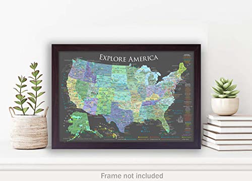National Parks Map Poster Slate Edition (24W x 16H inches)