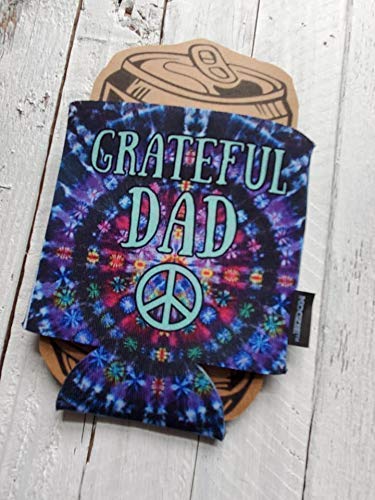 Grateful Dad Tie Dye Can Cooler Coozie with Peace sign Dead Head Fathers Day Gift Hippie Hippy Beverage Insulator Cozy GDTDKOOZ