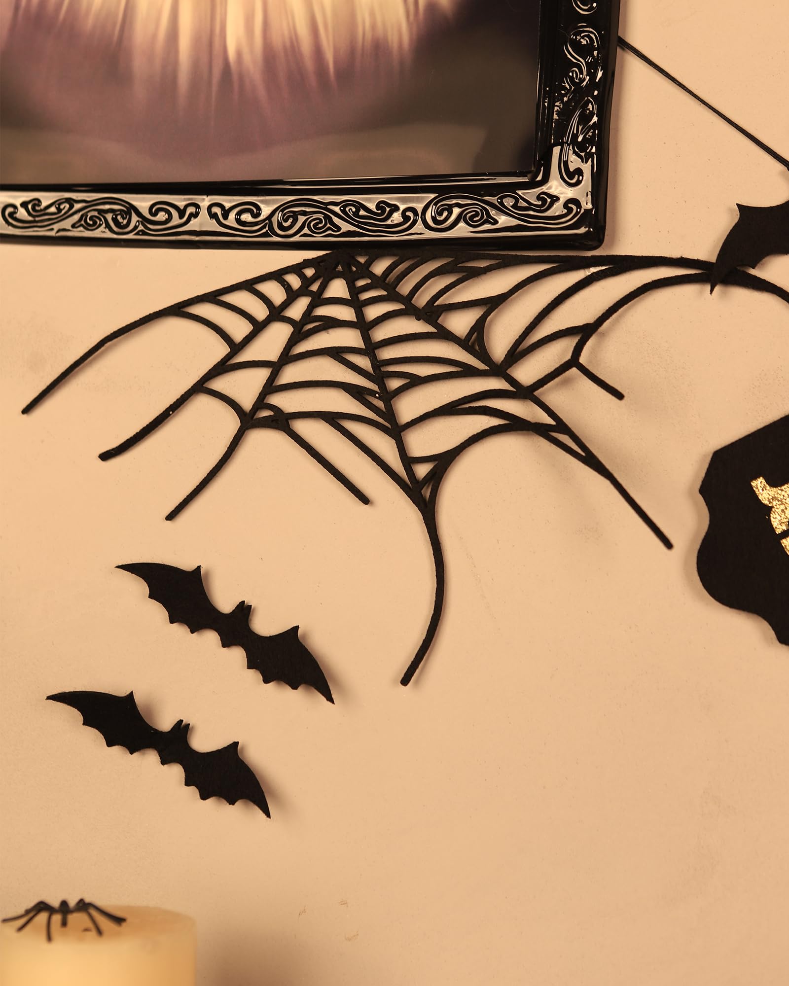 DN DECONATION Halloween Decorations Indoor Set, 24PCS Happy Halloween Banner Bundle, Halloween Garland Fireplace Mantel Decoration for Wall, Scary 3D Bat Spider Web for Spooky Party Home Office Decor