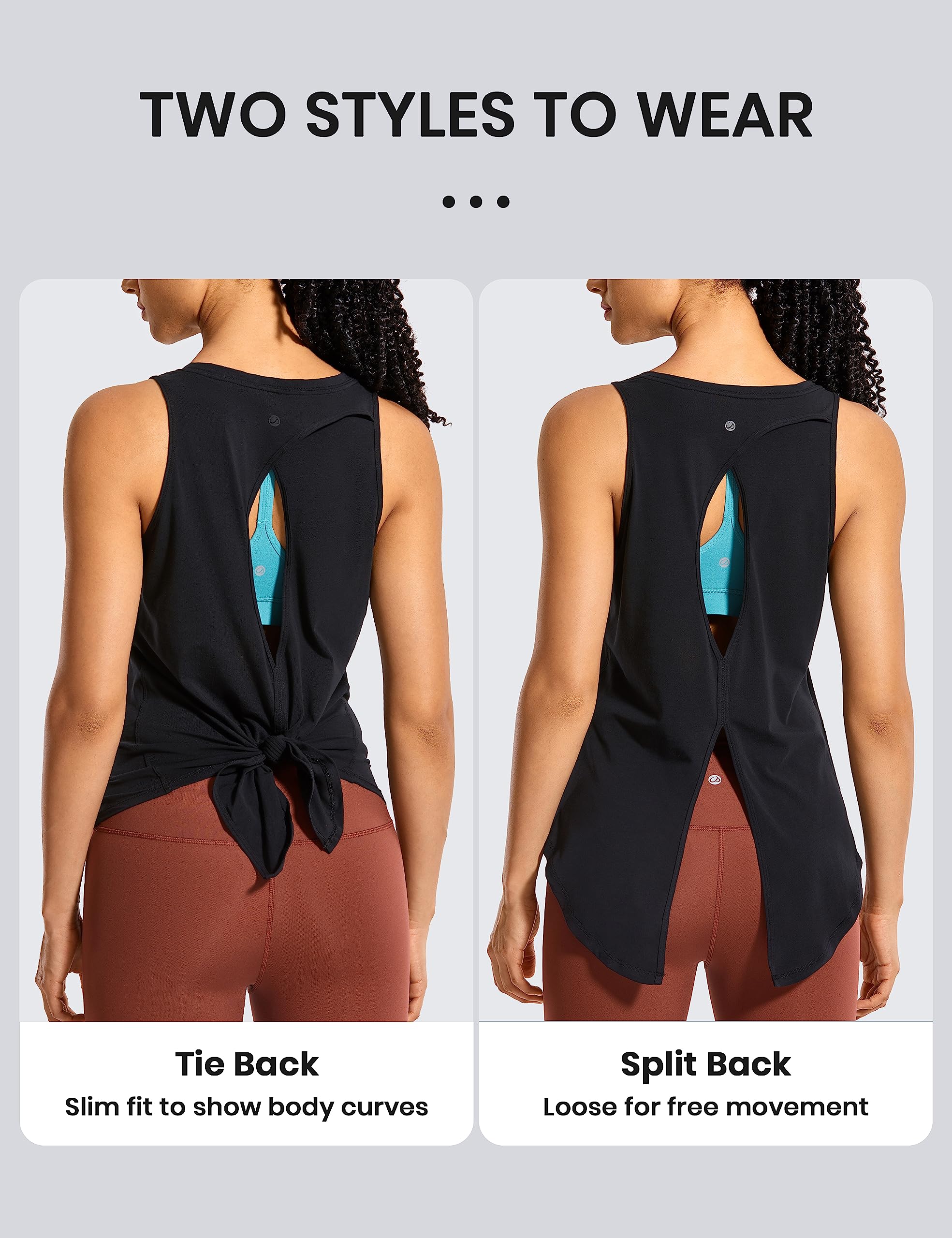 CRZ YOGA Women's Pima Cotton Workout Tank Tops Tie Back Sleeveless Shirts Yoga Athletic Open Back Sport Gym Tops Black Medium