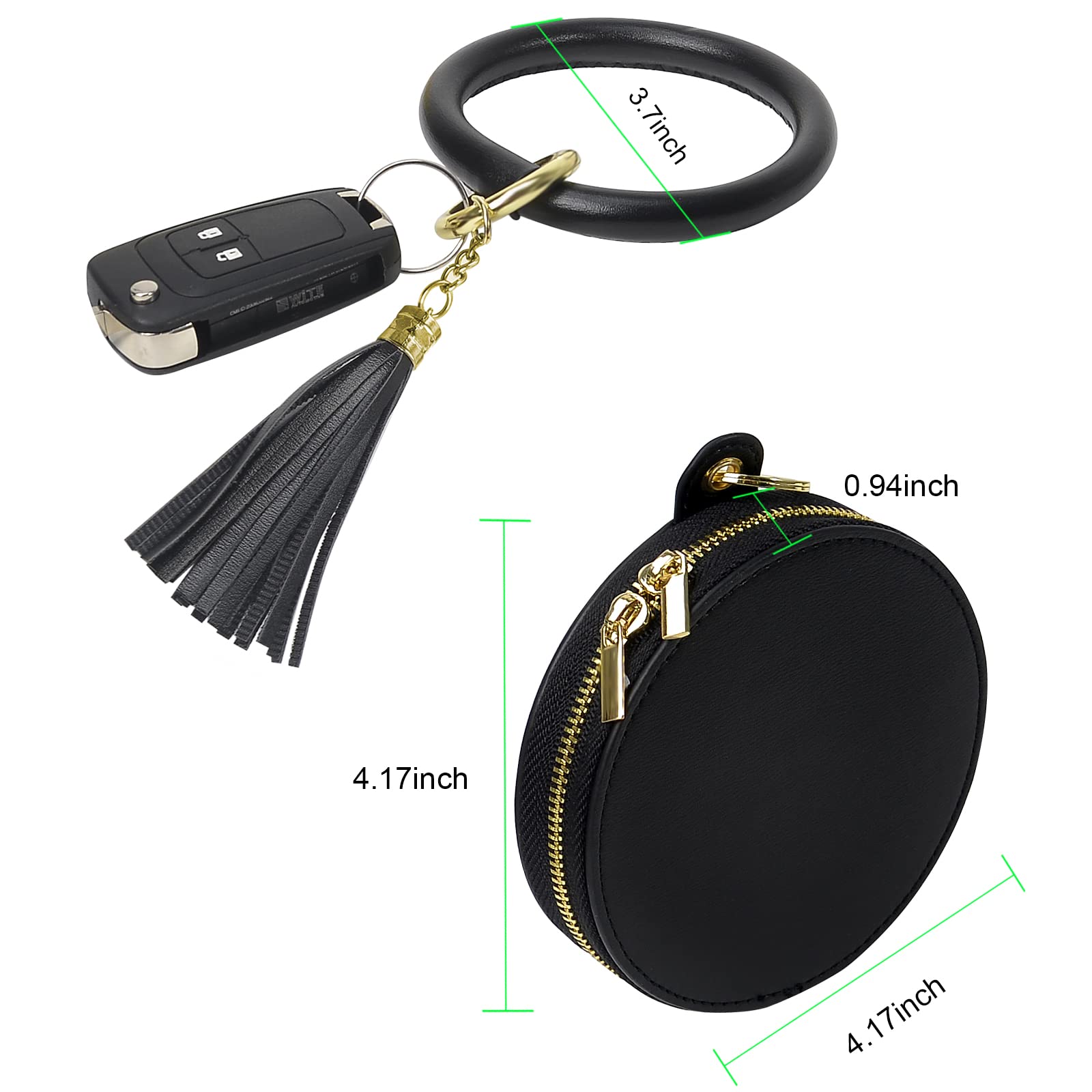 Doormoon Keychain Bracelet, Tassel Key Chain Wristlet Ring Circle Bangle (Makeup Bag-Black)