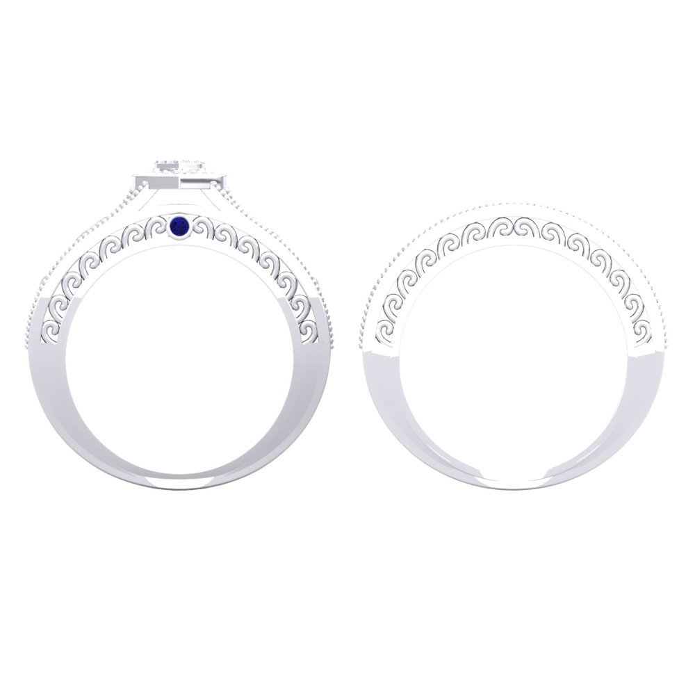 Dazzlingrock Collection 14K Round Blue Sapphire & White Cubic Zirconia CZ Engagement Ring Set, White Gold, Size 7
