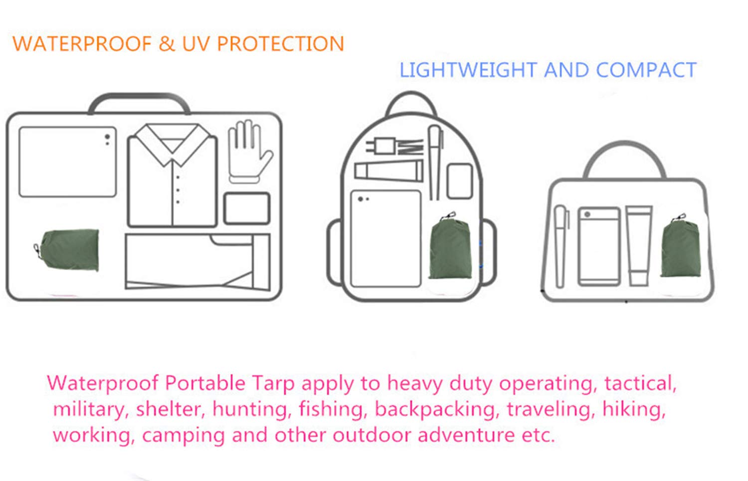 DOCYKE Waterproof Camping Tarp,Footprints 310cm 10.2ft 4 in1 Multifunctional Tent Footprint for Camping Hiking Survival Gear Lightweight and Compact(B)