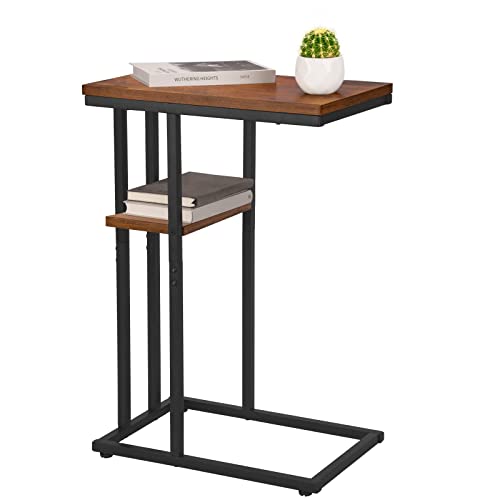 Yoobure C Shaped End/ Side Table for Couch and Bed, Small Spaces, Living Room, Bedroom, Rustic Snack Table