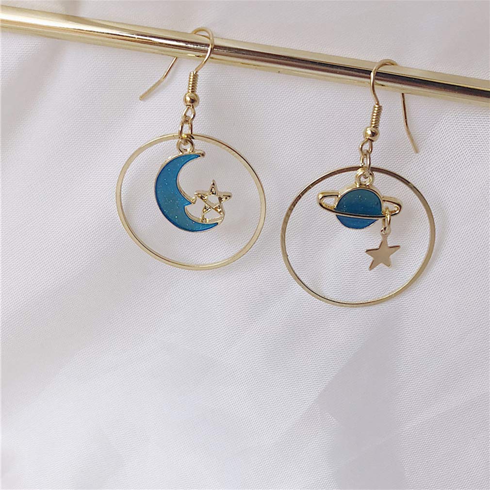 Enamel Moon Star Earth Planet Drop Hook Earrings Long Pendant Dangle Earrings Jewelry for Women Girls Creative and Useful