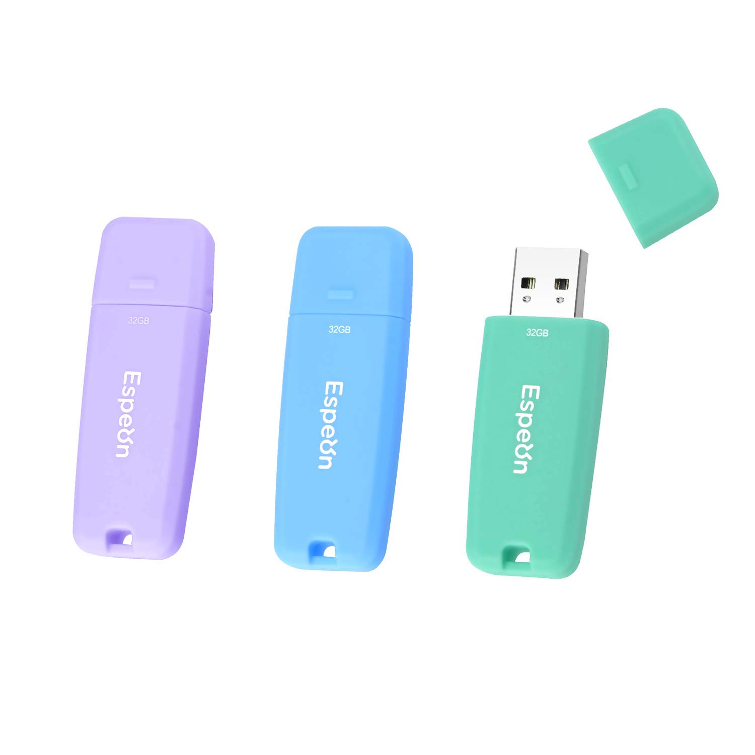 Espeon 3-Pack 32GB USB 2.0 Flash Drive, Macaroon Colors - Light Blue, Light Violet, Light Green - ESP32G3PKM