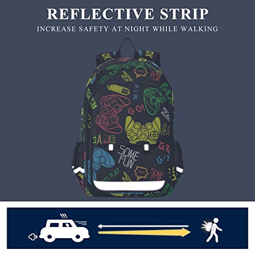 Vnurnrn Kids Backpack Abstract Pattern in Game Style Print Big Storage Multi Pockets 17.7 IN School Backpack with Chest Buckle Reflective Strip for Boys Girls 6+ years in Primary Middle High School